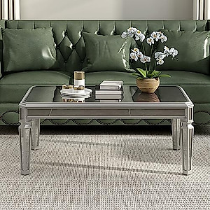 Kootlena Contemporary 35" Glass Mirrored Coffee Table with Adjustable Legs, Easy Assembly Cocktail Table with Sturdy Design, Luxury Center Coffee Table for Living Room