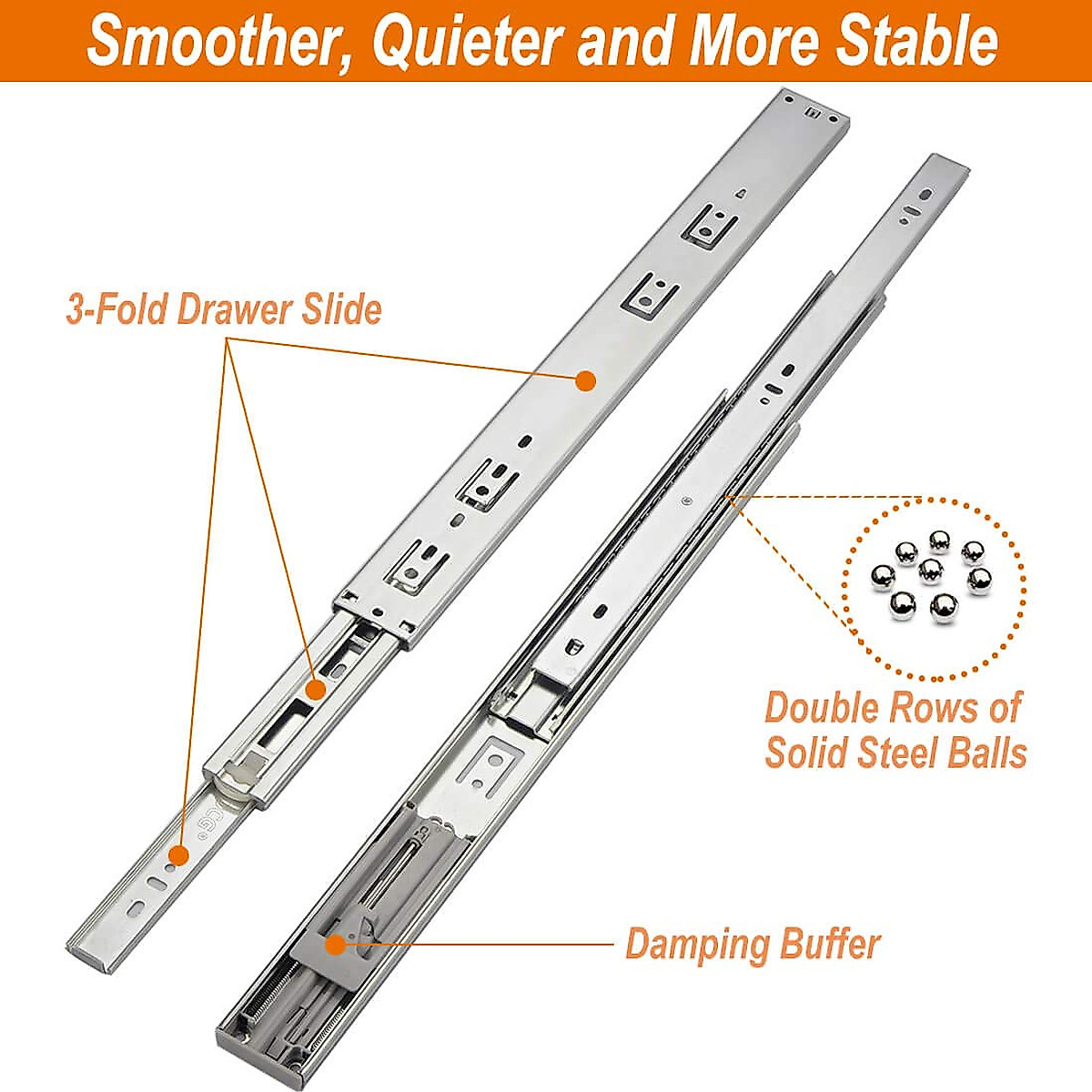 OCG Soft Close Drawer Slides 22 Inch (5 Pairs), Full Extension Ball Bearing Side Mount Drawer Slides for Cabinets with Face Frame, with Rear Mounting Brackets