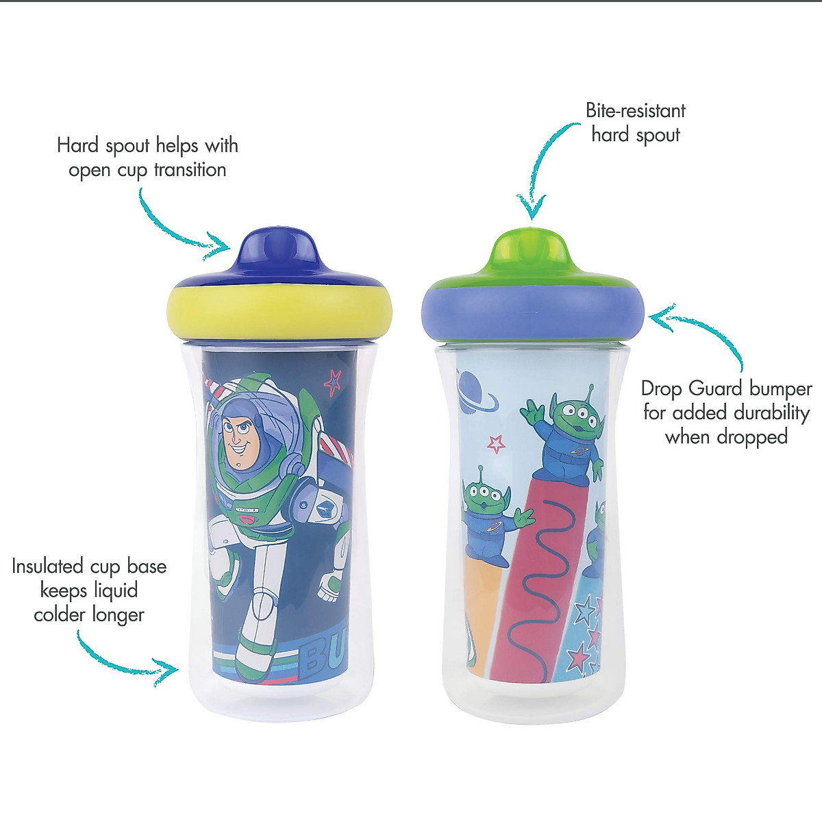 The First Years Disney/Pixar Toy Story Kids Insulated Sippy Cups - Dishwasher Safe Spill Proof Toddler Cups - Ages 12 Months and Up - 9 Ounces - 2 Count