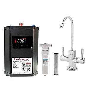 Westbrass DT1F2051-26 Contemporary 10 in. Hot and Cold Faucet with HotMaster DigiHot Digital Tank System Water Dispenser, Polished Chrome