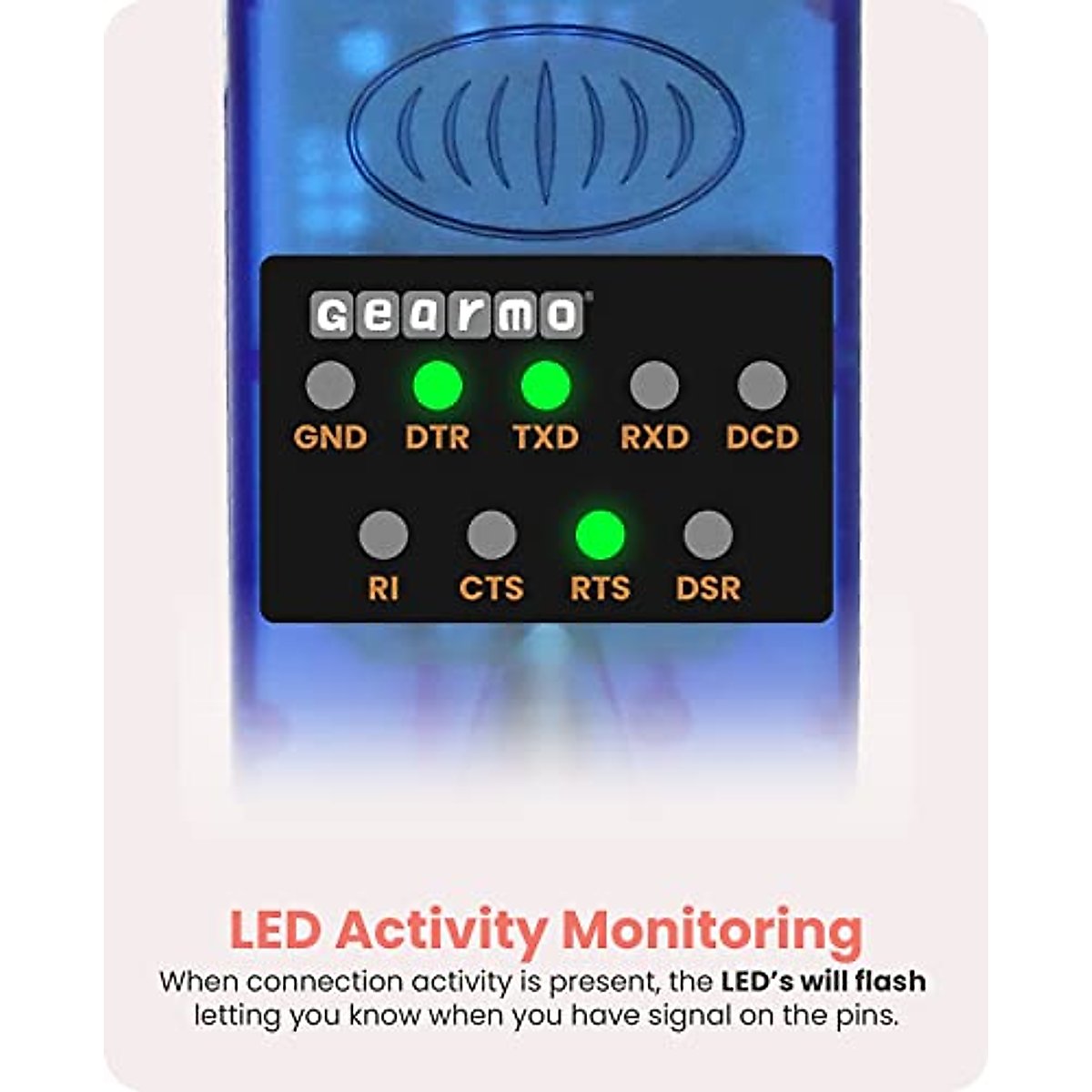 Gearmo USB to Serial RS-232 Adapter with LED Indicators, FTDI Chipset, Supports Windows 11/10/8.1/8/7/, Mac OS X 10.6 and Above