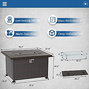 Halmuz 7 Piece Outdoor Patio Furniture Set with Propane Fire Pit, High Back PE Wicker Rattan Outdoor Sofa Conversation Set,Sectional Furniture Patio Set w/Tempered Glass Top Table&Gas Fire Pit(Grey)