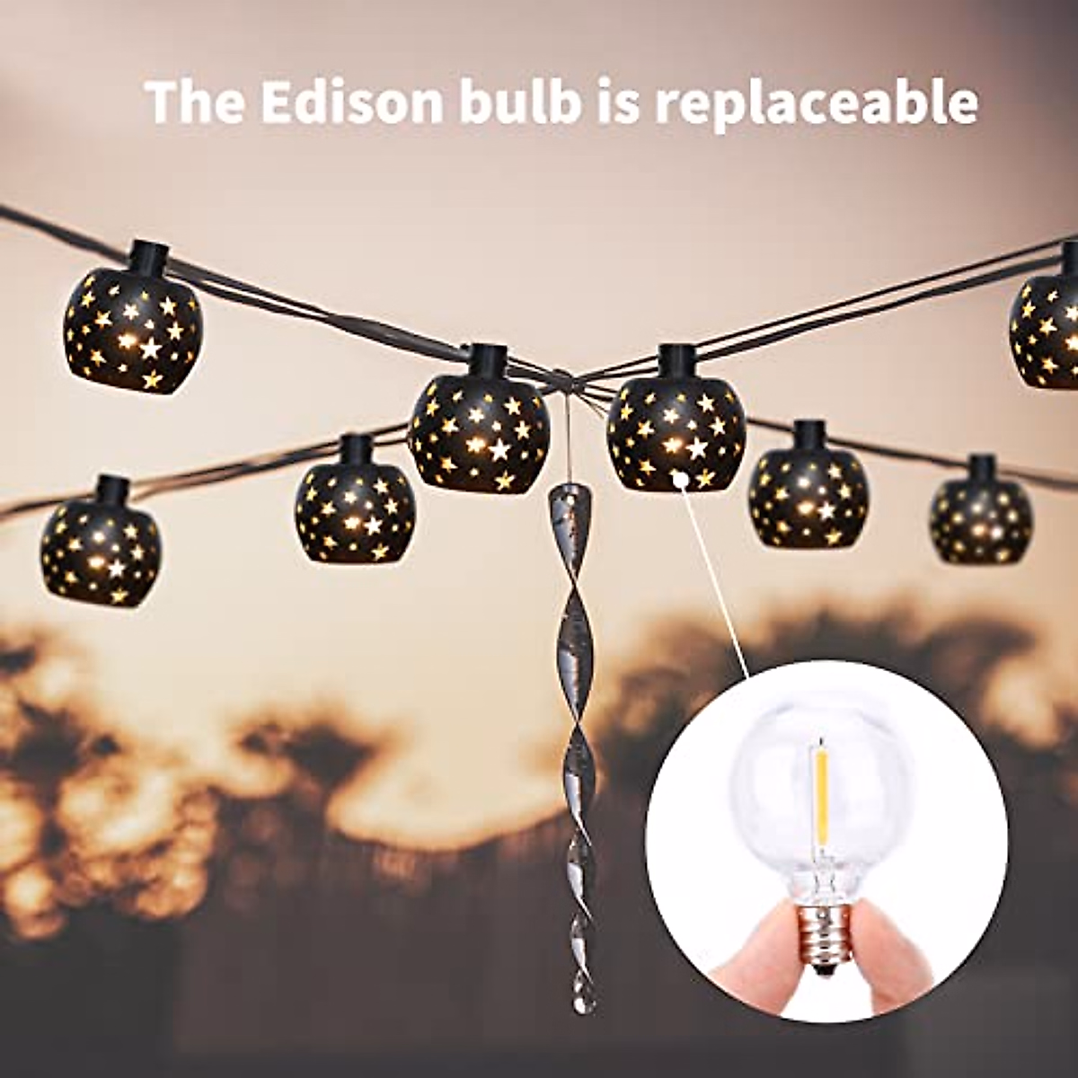 Afirst Lantern String Lights Cafe Light 11FT with 10 LED Bulbs and Star Pattern Lamp Shades Waterproof Connectable Bistro Lights for Outdoor Patio