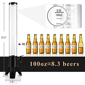 COSYOO Drink Tower, 3L Mimosa Tower Dispenser With Ice Tube and Led Light, Tabletop Beer Dispenser 3.17 Qt./100oz, Ideal for Parties Bars Pubs Restaurants