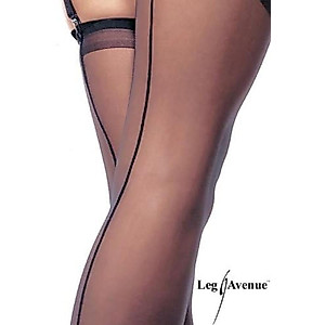 Leg Avenue Women's Sheer Lace Top Thigh High Stockings with Backseam, Black, One Size