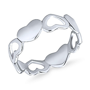 Personalized BFF Friendship Alternating Romantic Open Heart Eternity Band Promise Ring For Women Teen Girlfriend .925 Sterling Silver Customizable