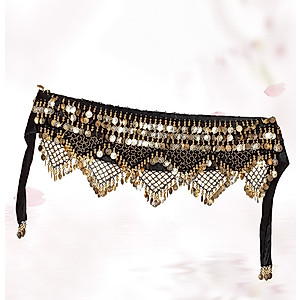 Wuchieal Women's Sweet Bellydance Hip Scarf with Gold Coins Skirts Wrap Noisy Black