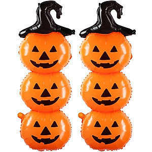 Liliful 2 Pcs Scary Halloween Balloons Set 31.5 Inch Foil Halloween Pumpkin Balloons Large Halloween Balloon Decorations for Halloween Birthday Party Supplies, Orange(2 Pack,Pumpkin)