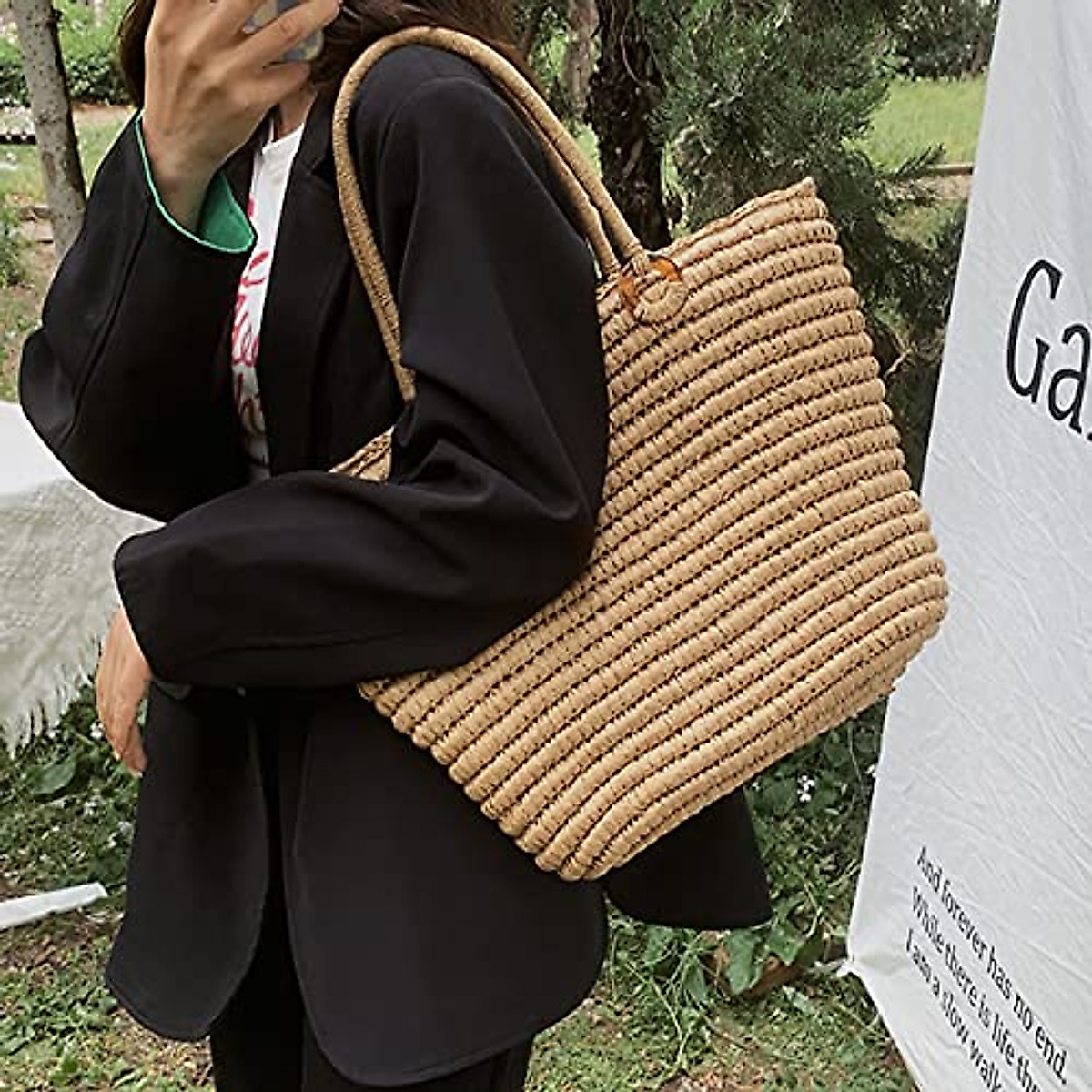 VSUVUR Women Large Woven Straw Beach Tote,Hand-Woven Straw Handbag, Handmade Weaving Shoulder Bag,Summer Beach Bag