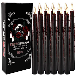 12PCS 10-Inch Black Bleeding Taper Candles,Vampire Tears Taper Candles- Unscented Ideal for Halloween, Christmas, Rituals, and Themed Party Decor