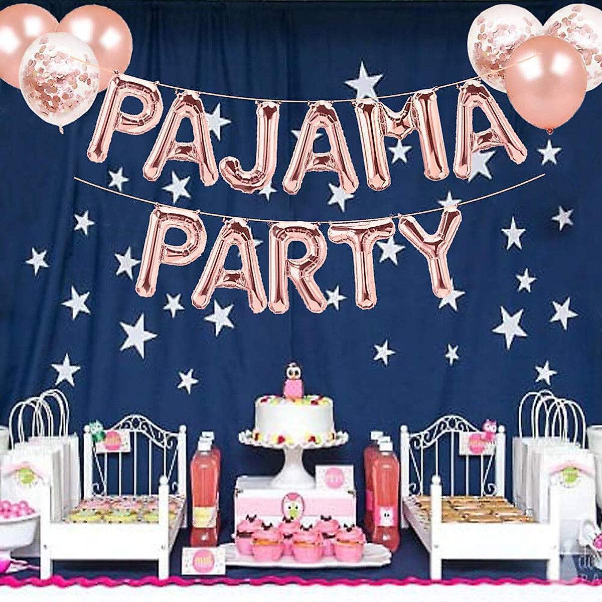Pajama Party Decorations Rose Gold Pajama Party Balloons Banner Girls Slumber Sleepover Birthday Party Decor, PJ Mask Spa Pajama theme Party Supplies