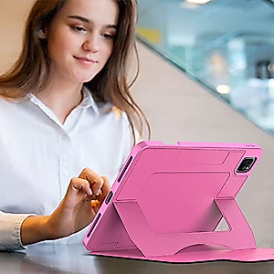 OCYCLONE Protective Case Compatible with iPad Pro 11 inch 3rd 2nd Generation 2021 2020, 6 Viewing Angles Magnetic Stand with Pencil Holder Smart Auto Wake Sleep, Pink