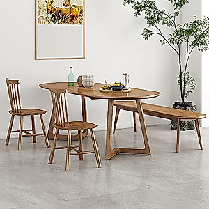 SUSUO 55 Inch Mid-Century Modern Dining Table Kitchen Dining Room Furniture, Natural Wood, Oval Kitchen Table in Rustic Farmhouse Style(Table Only)