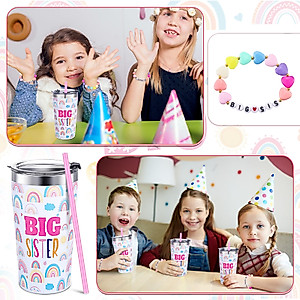 Maxcheck 2 Pcs Sister Gift 12 oz Pink Sister Cup Stainless Steel Mug Vacuum Insulated Tumbler with Leak Proof Lid and Straw Sister Bracelet Sister Announcement Jewelry for Little Girl (Big Sister)