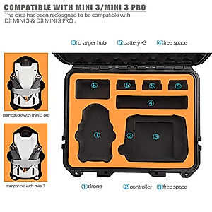 YETEETH Mini 3 Pro/Mini 3 Hard Case, Waterproof Pressure Resistant Carrying Case for DJI Mini 3 Pro/Mini 3 Accessories - Fits Latest DJI RC