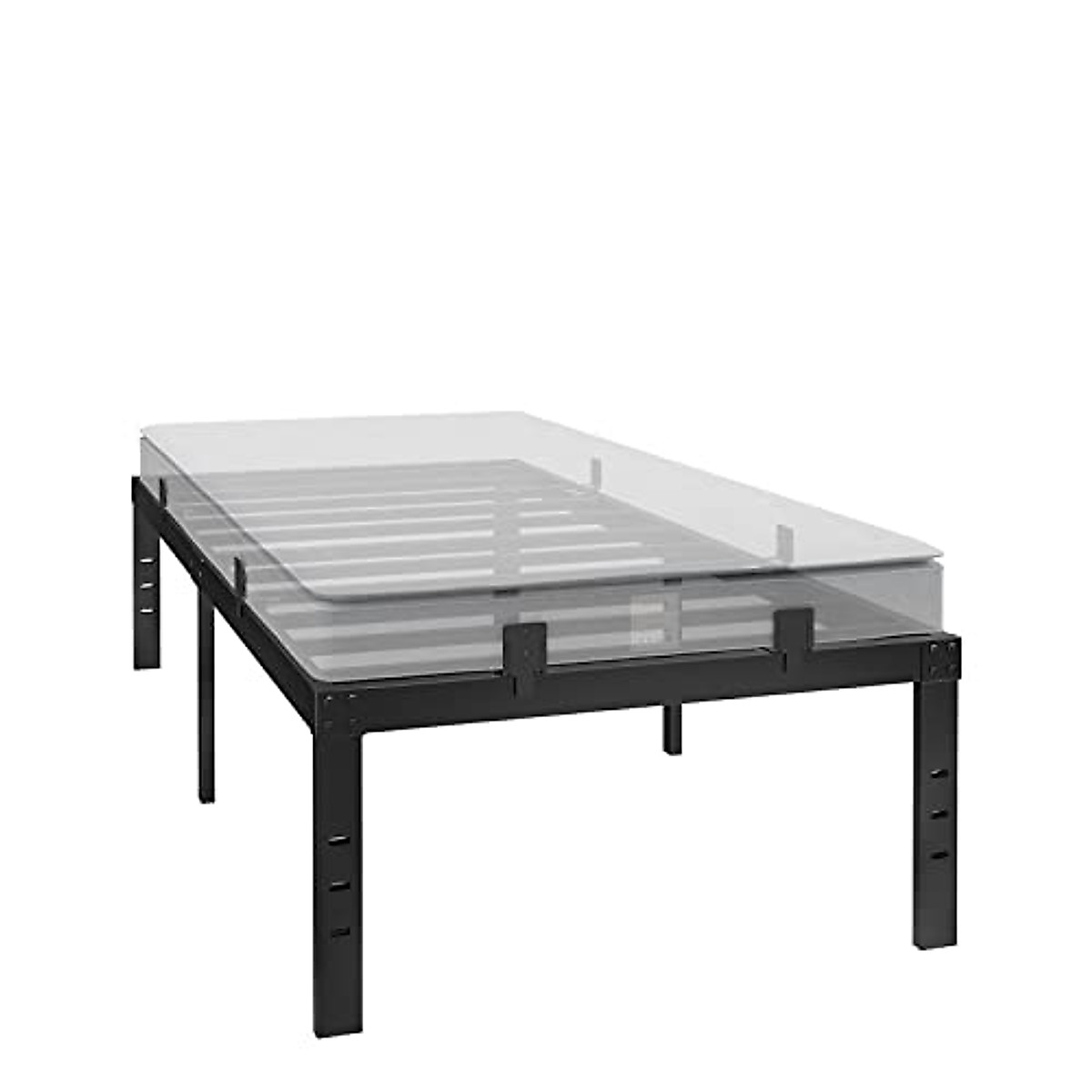 COMASACH XL Twin Bed Frame and 6 Pcs Non Slip Mattress Gaskets, No Box Spring Needed, 14 Inch Black Metal Platform Bed Frames, 2000Lb Heavy Duty Steel Slat Support, Noise Free Mattress Foundation