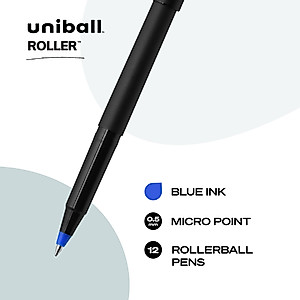 uni-ball Roller Rollerball Pens Fine Point Micro Tip, 0.5mm, Blue, 12 Pack