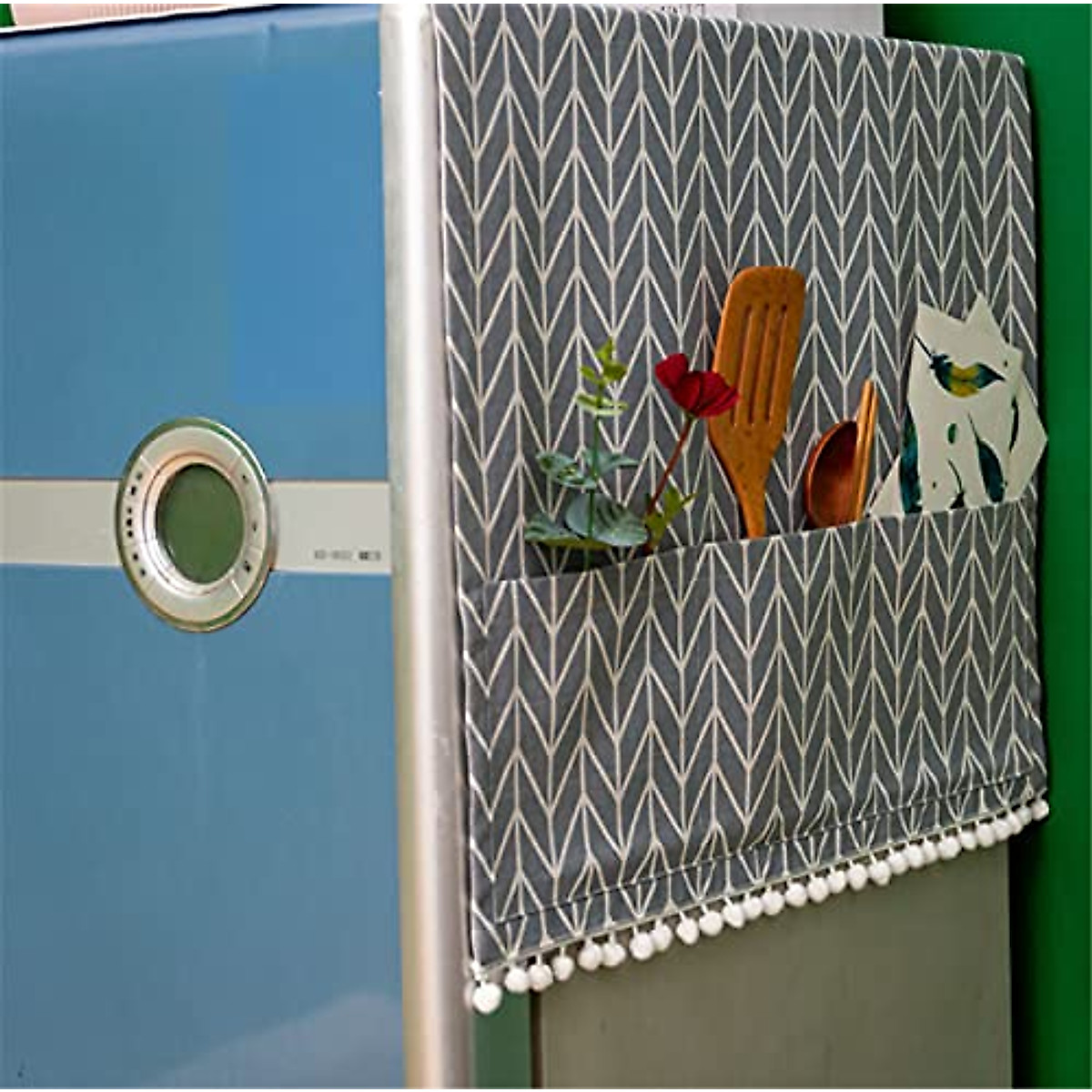 Dezapuby Dust-Proof Refrigerator Cover Cotton Washing Machine Top Protector with Side Storage Bags Universal Cover Cloth for Home and Kitchen (Gray Arrow)