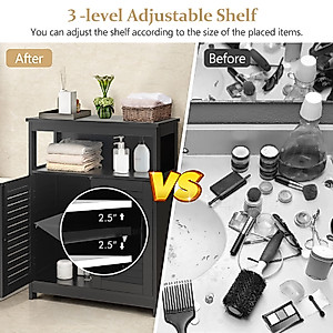 COSTWAY Bathroom Storage Cabinet, Wooden Side Storage Organizer with Louver Doors & Removable Shelf, Freestanding Floor Cabinet for Living Room, Kitchen, Entryway (Black)