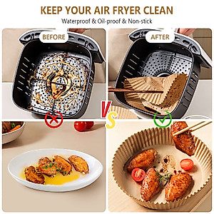 SUREHOME Air Fryer Liners Disposable, Air Fryer Disposable Paper Liner, 100Pcs Airfryer Liners 8 Inch Parchment Paper for Air Fryer Basket 5-8Qt Non-Stick Air Fryer Paper Liners Round Air Fryer Sheets