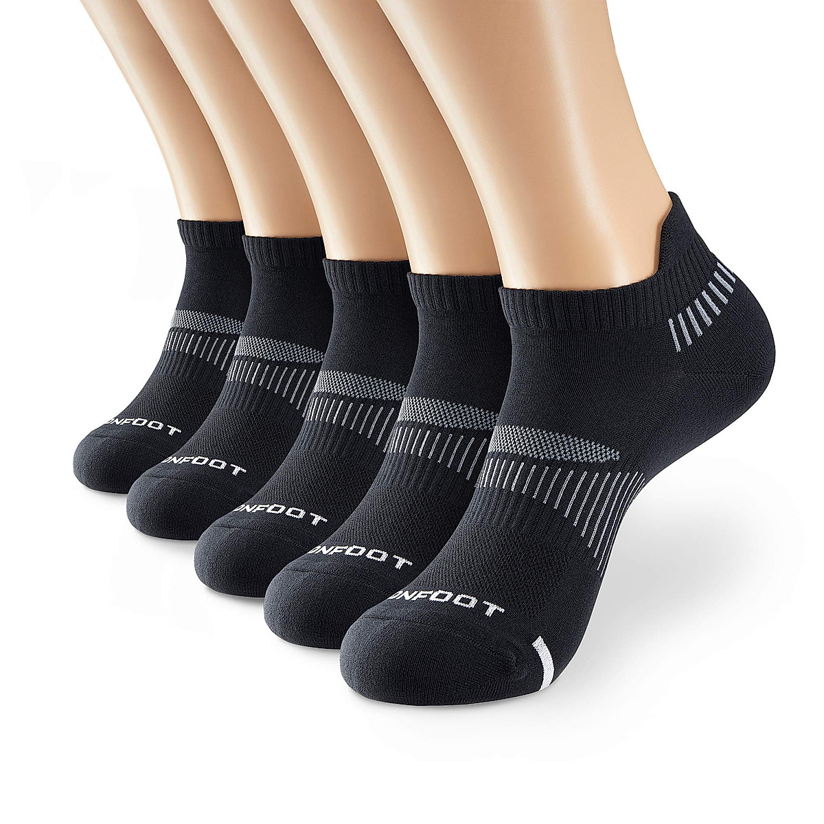 MONFOOT Women's and Men's 5 Pairs Pickleball Tennis Running Athletic Cushion Socks Black Small, multipack