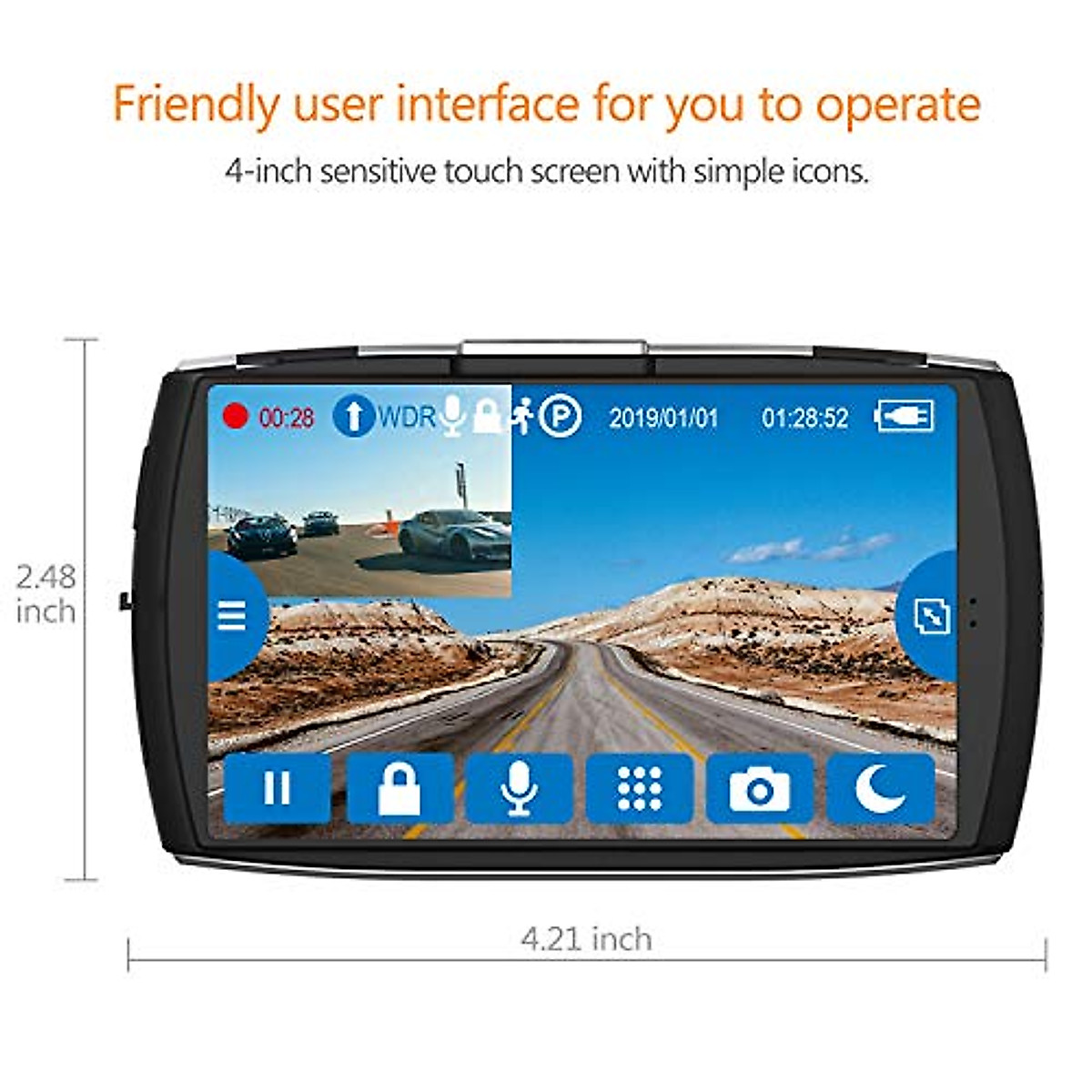 Z-Edge Dual Dash Cam 4.0" Touch Screen Front and Rear Dash Cam FHD 1080P with Night Mode, 32GB Card Included,155 Degree Wide Angle, WDR, G-Sensor, Loop Recording, Support 256GB Max