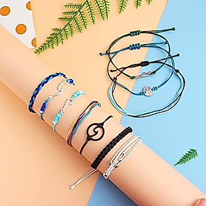 Long tiantian Wave Bracelets for Teen Girls Cute Boho Braided String Beach Ocean Bracelet for Women Summer Jewelry Gift (O)