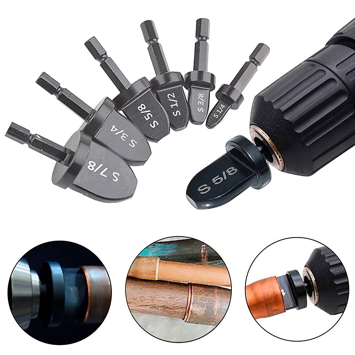 6Pcs Hex Handle Swaging Tool Drill Bit Set, Copper Pipe Flaring Tools, Air Conditioner Tube Expander, Professional Round Handle Tube Swage Repairing Set with 1/4, 3/8, 1/2, 5/8, 3/4 Bits