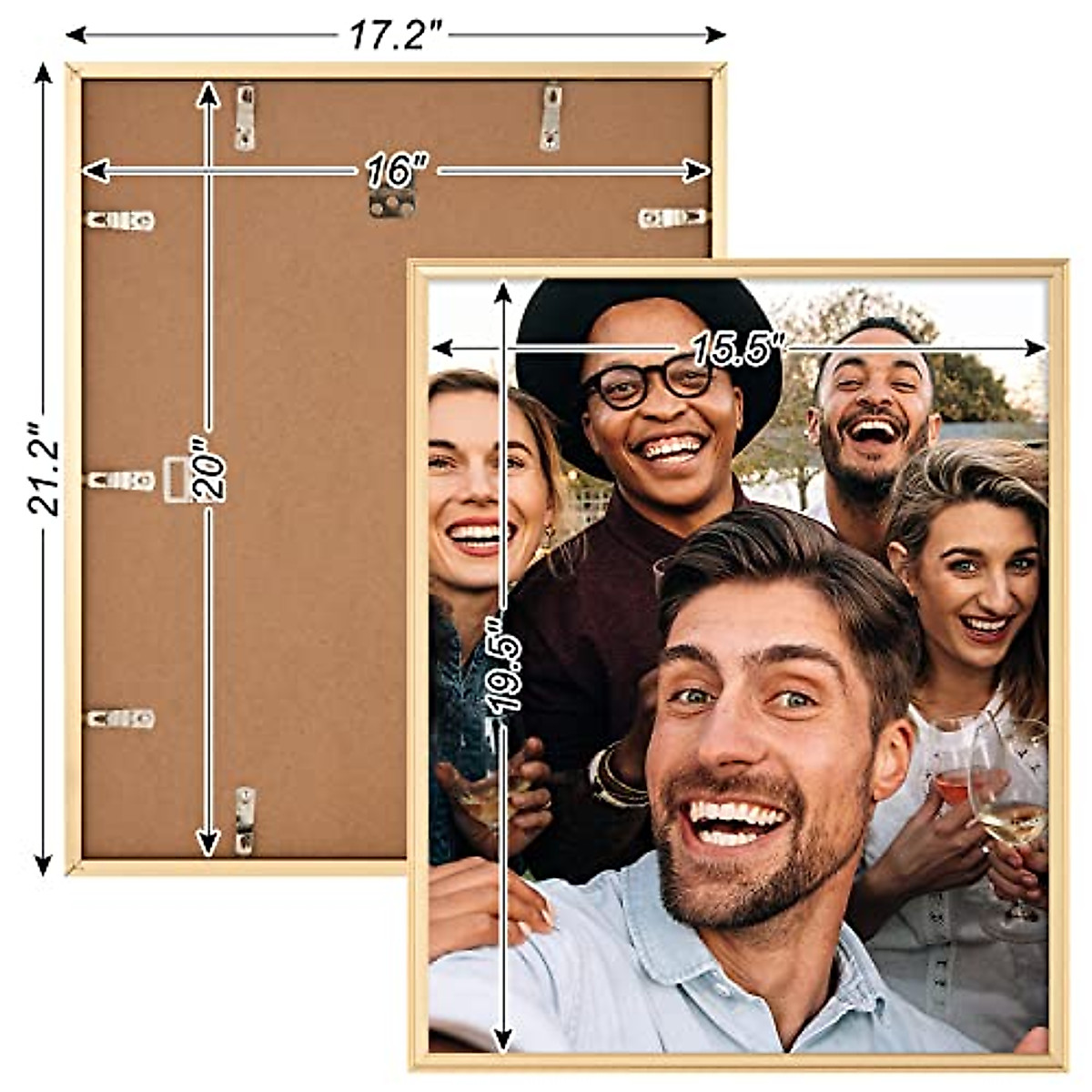 Anozie 16x20 Frames Gold, Simple Designed Poster Frame Set with HD Plexiglass for Wall Mounting, 1 Pack