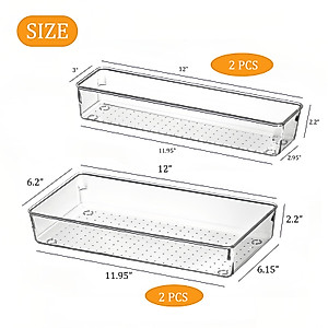 DCA Clear Plastic Drawer Organizers, Large Size Versatile Bathroom and Vanity Drawer Organizer Trays (4)