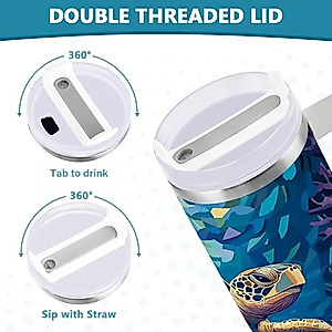 Slewiaeky Tumbler with Handle 40 oz Lovely Turtle Ocean Travel Mug with Lid and Straw Sea Stainless Steel Vacuum Insulated Water Bottle Cup for Iced Tea Coffee Cold Beverages Cup Holder Friendly