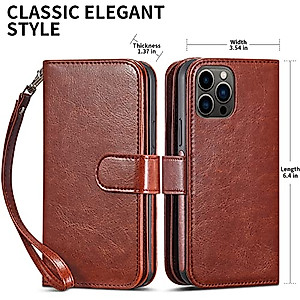 CASEOWL Compatible for iPhone 13 Pro Max Case Wallet for Women Men, [Support Magsafe Wireless Charging] Magnetic Detachable Folio Flip Leather Phone Wallet Case with Card Holder, Wrist Strap(Brown)