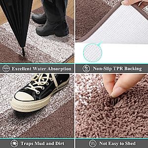Vaukki Indoor Doormat Entryway Door Rug, Non Slip Absorbent Mud Trapper Mat Inside Floor Mat, Washable Small Door Carpet for Entryway (24''x36'', Coffee)
