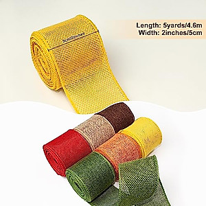 Mlurcu Fall Ribbon Burlap Wired Ribbon 2 Inch Wide Thick Solid Fabric Wire Edge Ribbon 6 Rolls 30 Yards Autumn Ribbon for Crafts Wreaths Bows Making Thanksgiving Christmas Wedding Outdoor Decorations
