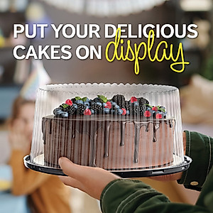 10 - 11" Plastic Disposable Cake Containers Carriers With Dome Lids And Cake Boards [5 Pack] And Cake Server | Round Bundt Cake Boxes / Cover | 2-3 Layer Cake Holder Display Containers For Transport