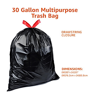 Amazon Basics Multipurpose Drawstring Trash Bags, 30 Gallon, 50 Count (Previously Solimo)