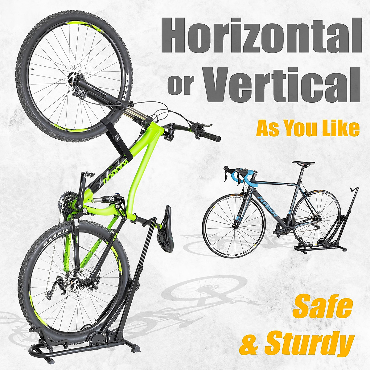 CyclingDeal Upright Bike Stand - Premium Quality Vertical & Horizontal Adjustable Bicycle Floor Parking Rack - for Storing MTB Road Bikes - up to 29