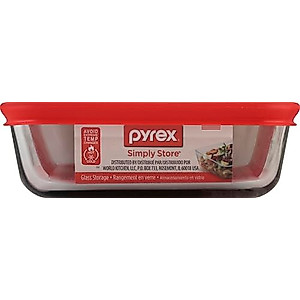 Pyrex 3-Cup Single Rectangular Food Storage Container with Lid, Non-Toxic, BPA-Free Lid, Tempered Non-Pourous Glass, Microwave, Dishwasher, Freezer and Oven Safe, Red