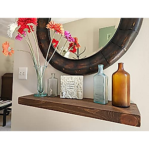 Joel's Antiques Floating Wall Shelf, Solid Pine, Shelving for Bathroom, Kitchen, Living Room, Patented Easy Install, Medium Brown, 30" x 8" x 2"