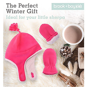 Brook + Bay Toddler Hat & Glove Set - Toddler Mittens & Winter Hat - Baby Fleece Hat for Infant Kids Set 6-18 months - Pink