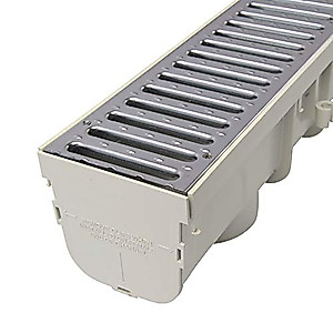 NDS Pro Series Drain Kit 5-1/2 in. X 39-3/8 in. Deep Profile Channel, Galv. Steel Grates, End Caps/Outlet, 5 in, Gray
