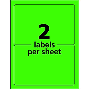 Avery Neon Shipping Labels for Laser Printers, 5-1/2" x 8-1/2", 200 Green Labels (5952)