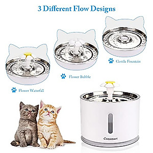 Comsmart Cat Water Fountain, 81 Ounce/2.4 Liters LED Pet Fountain Stainless Steel Automatic Drinking Water Dispenser for Cats, Dogs, Other Pets
