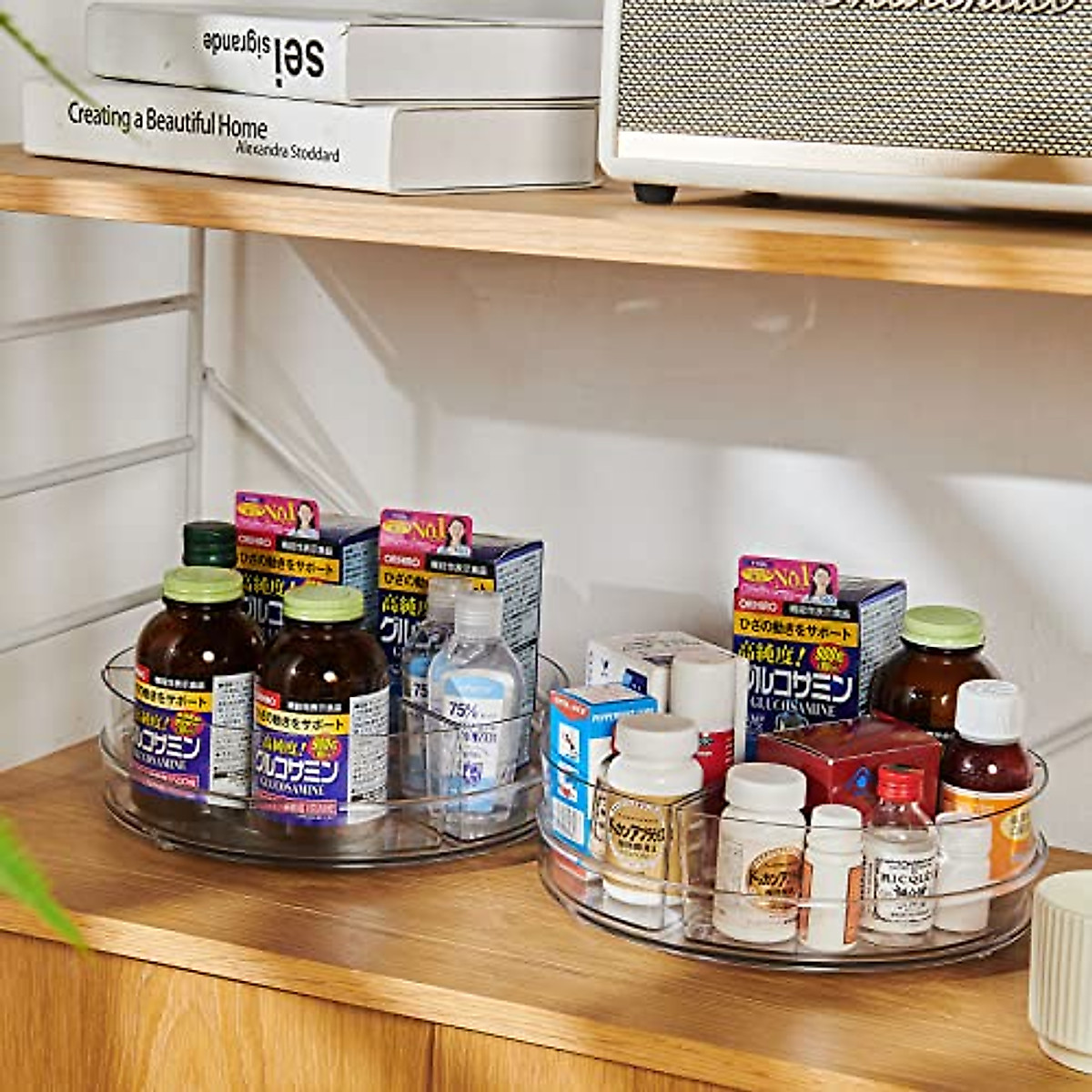 Boconia 2 Pack 10.6" Lazy Susan Organizer with 3 Removable Bins Pantry Organization and Storage Lazy Susan Turntable for Cabinet Medicine Cabinet Organizer Spice Spinner Kitchen, Countertop, Bathroom