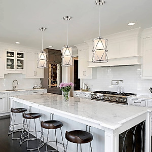 Modern Pendant Lights with Frosted Glass, Brushed Nickel Pendant Light Fixtures, Cylindrical Pendant Lighting for Kitchen Island, Kitchen Hanging Lights Over Island, Foyer, Dining Room, Entryway