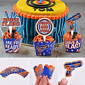 Cracoo Dart War Party Cupcake Toppers Wrappers Kids Birthday Gun Picks Target Bullet Dart War Party Supplies Decoration -48 Piece