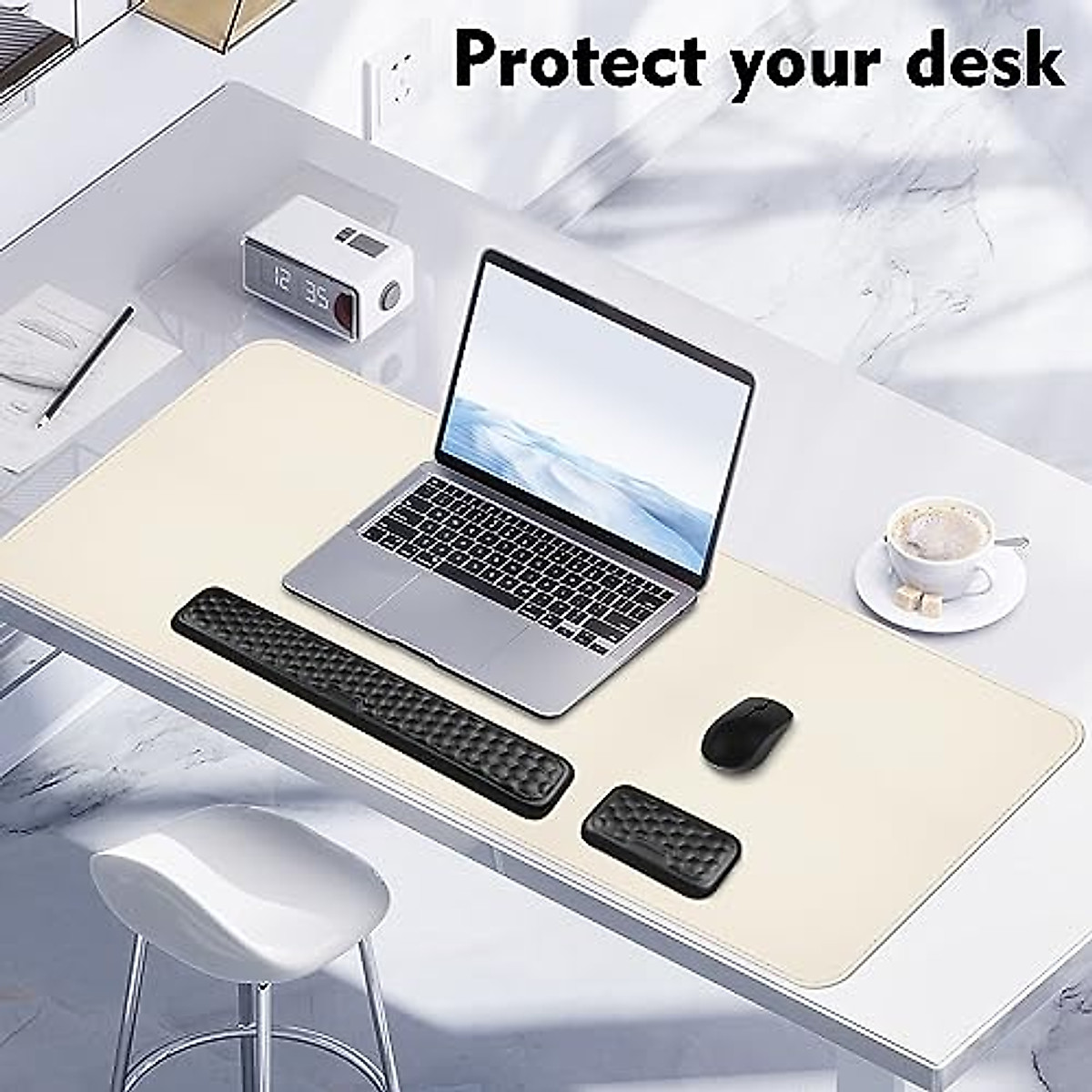 Giecy Desk Mat, Dual-Sided Desk Pad, Large Mouse Pad for Desk, Natural Cork & PU Leather Non-Slip Waterproof Desk Mats for Office and Home (31.5" x 15.7", Beige)