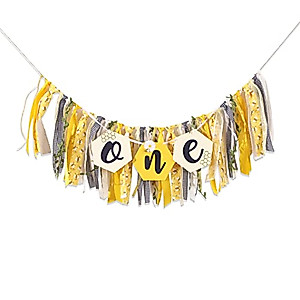 Bee Theme High Chair Banner for 1st Birthday - Happy 1st Bee Day Birthday Banner, First Birthday Decoration for Boys and Girls, Bumble Bee Themed Birthday Party Decoration