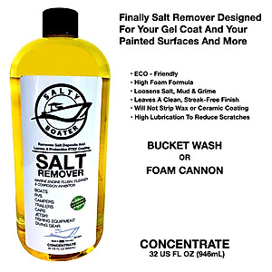 Salty Boater Salt Off Concentrate - 96 fluid ounces - Salt Remover For Boats &amp; Marine Engine Flush for Boats, Vehicles, Trailers - Winterize Cleaner &amp; Boat Wash - Wash Salt Away With or Without Cannon