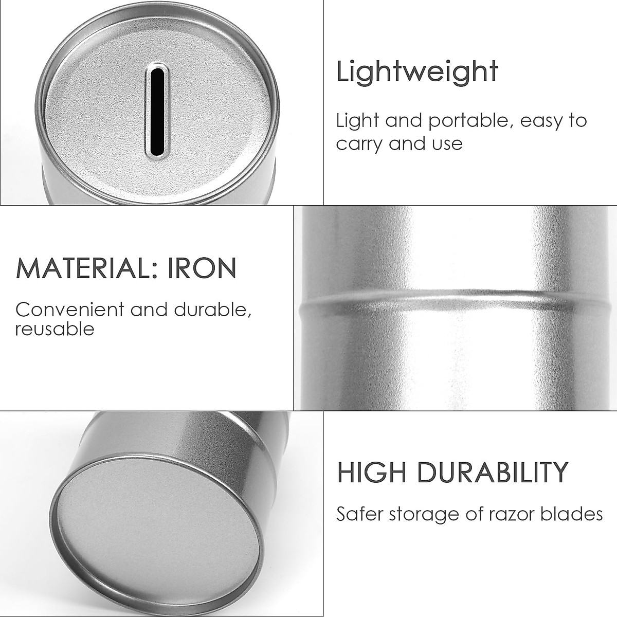 Linkidea Safety Razor Blade Disposal Container Box, Metal Razor Disposal Case Safe Bank for Storing Used Wasted Blades (Silver)